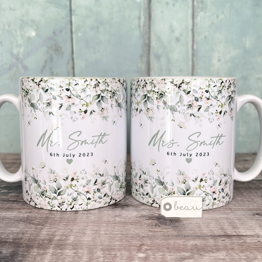 Personalised Wedding Mugs Gift Mr & Mrs Bride Groom Just Married Gift ...