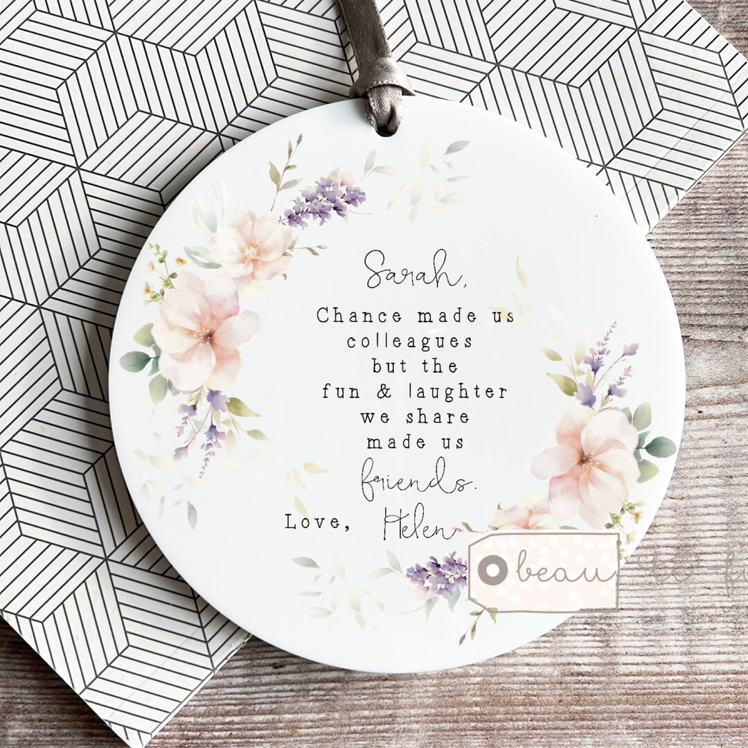Personalised Friend Colleague Gift Chance Made Us Quote Floral Greenery ...