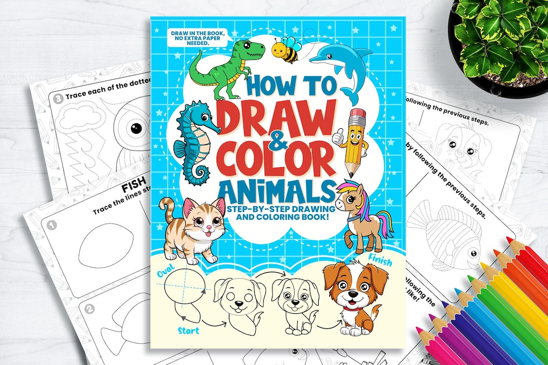 How to Draw and Color Animals for Kids, Digital Drawing, Coloring Book ...