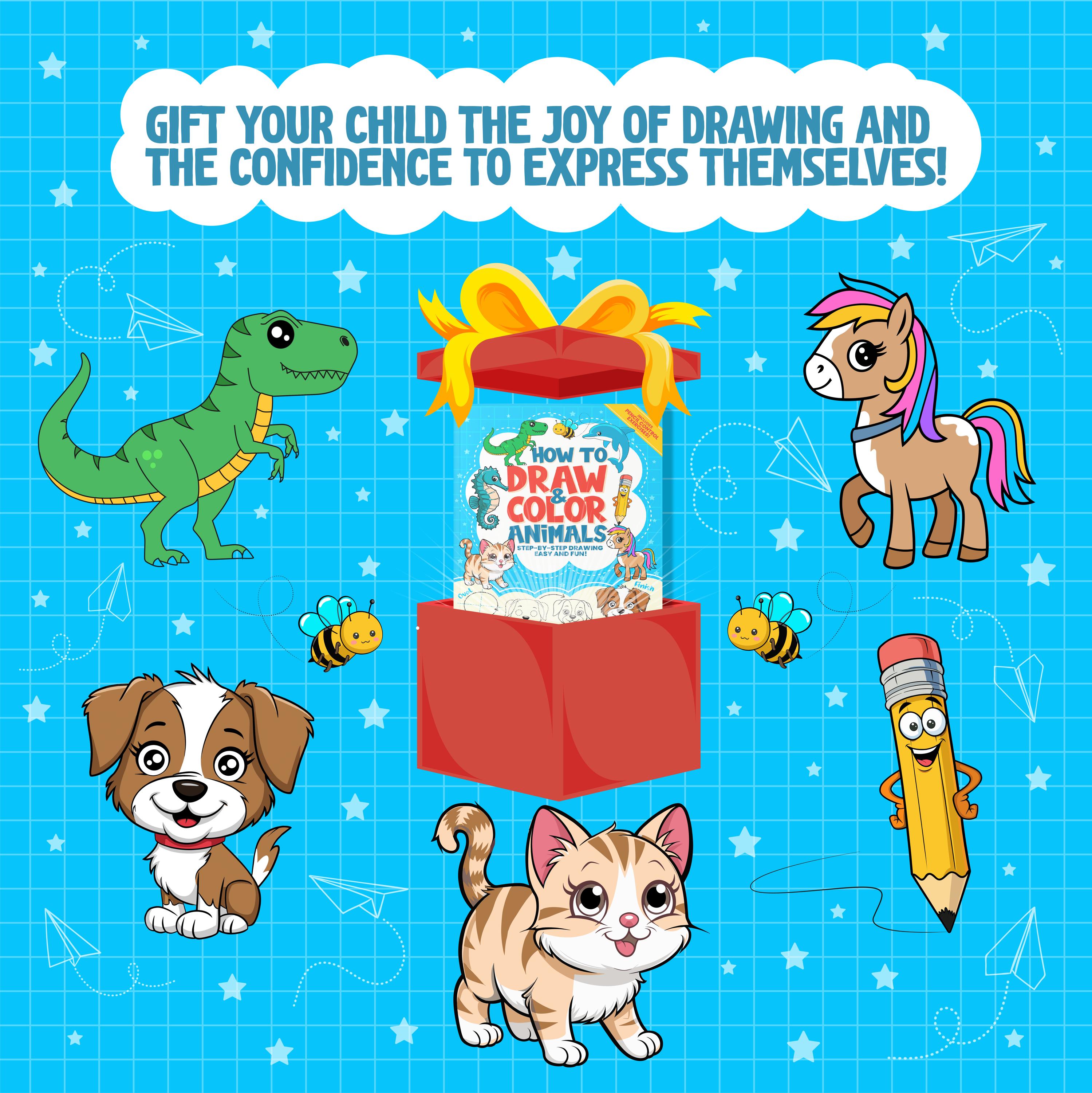 How to Draw and Color Animals for Kids, Digital Drawing, Coloring Book ...
