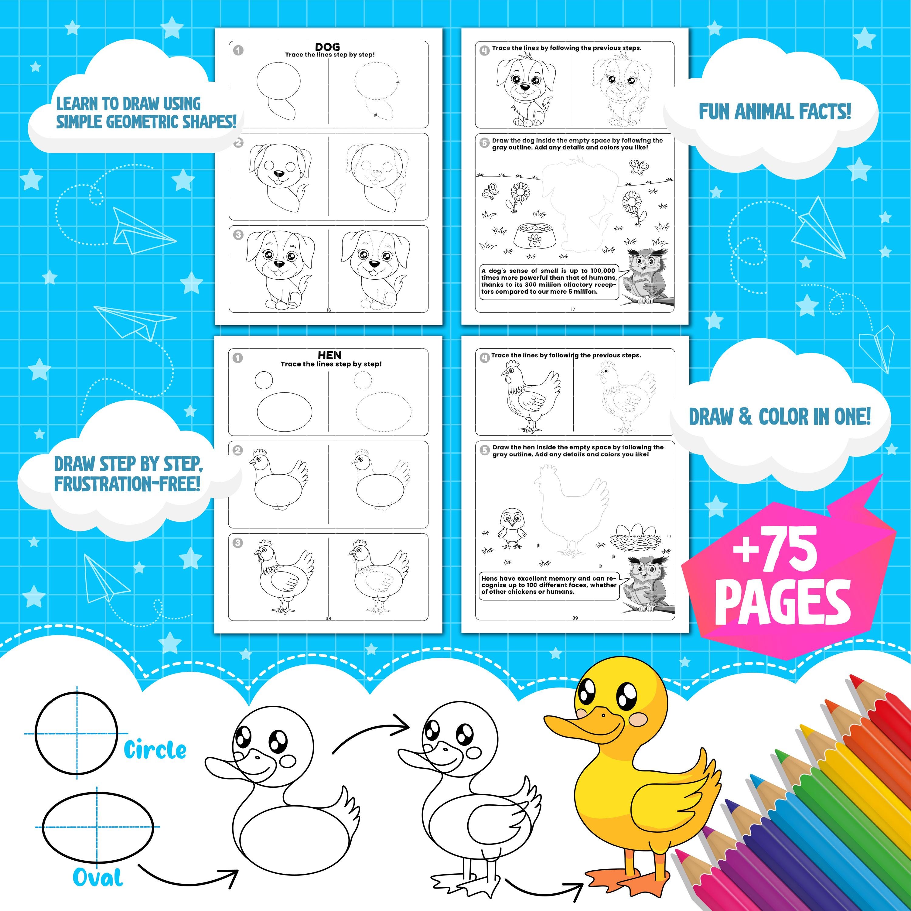 How to Draw and Color Animals for Kids, Digital Drawing, Coloring Book ...