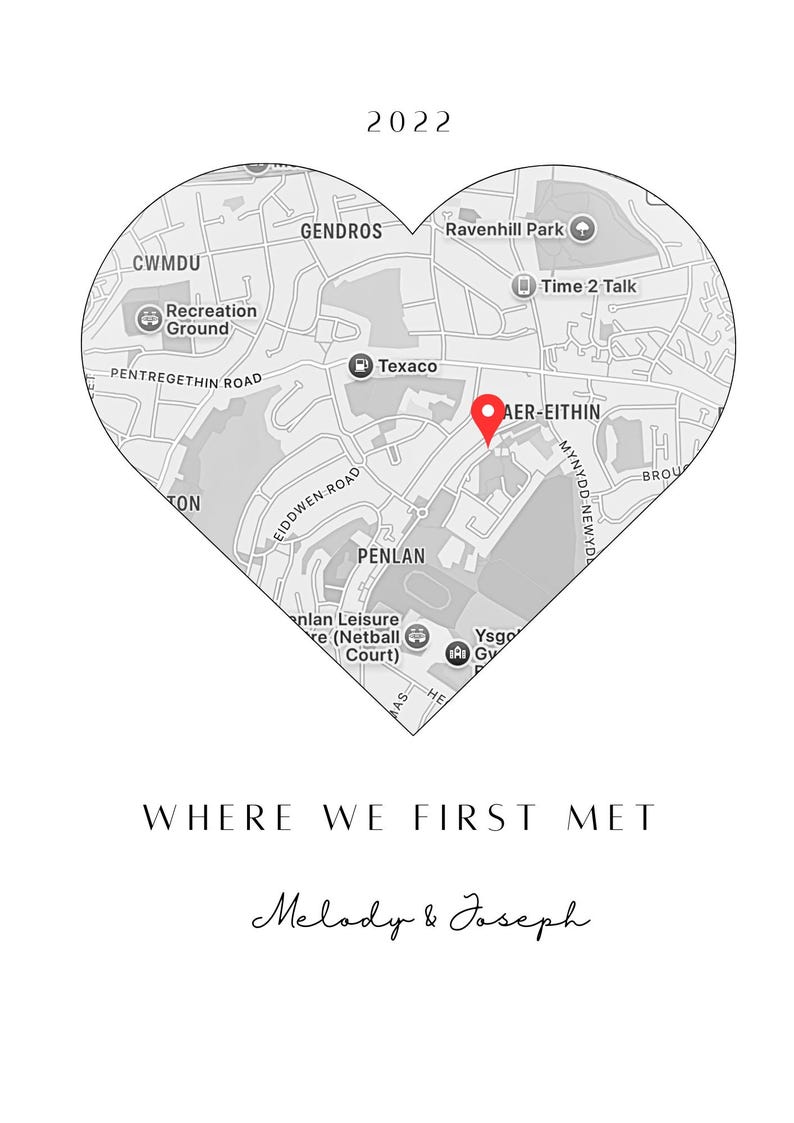 Editable ‘where We Met’ Picture | Custom Digital Map & Photo ...