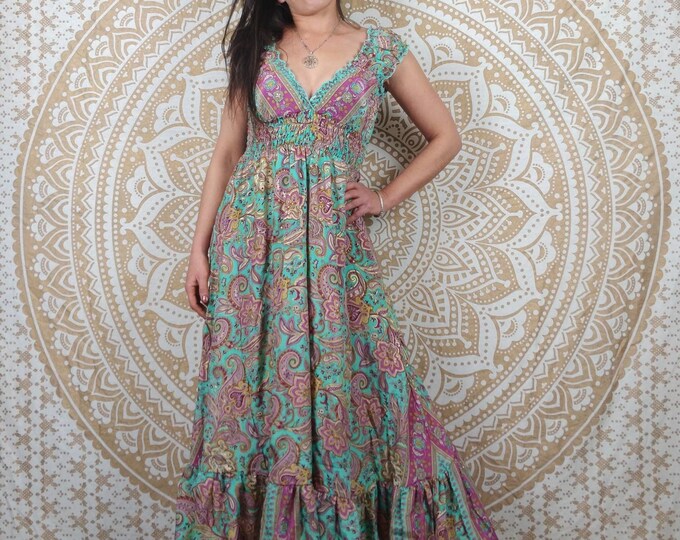 Khersa Long Dress in Indian Silk. Maxi Flared Boho Dress With - Etsy