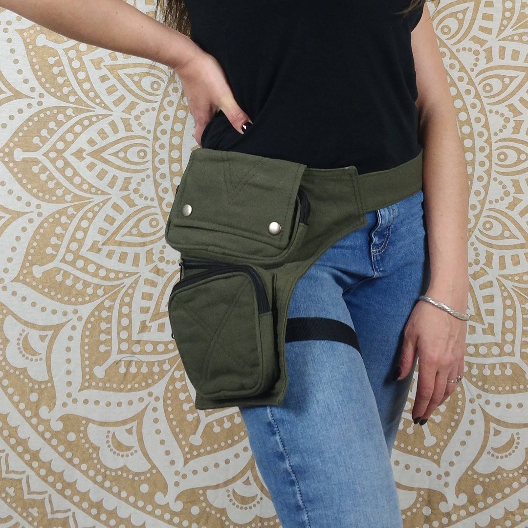 Randah Cotton Hip Bag. Black or Green Unisex Utility Belt Pouch. - Etsy