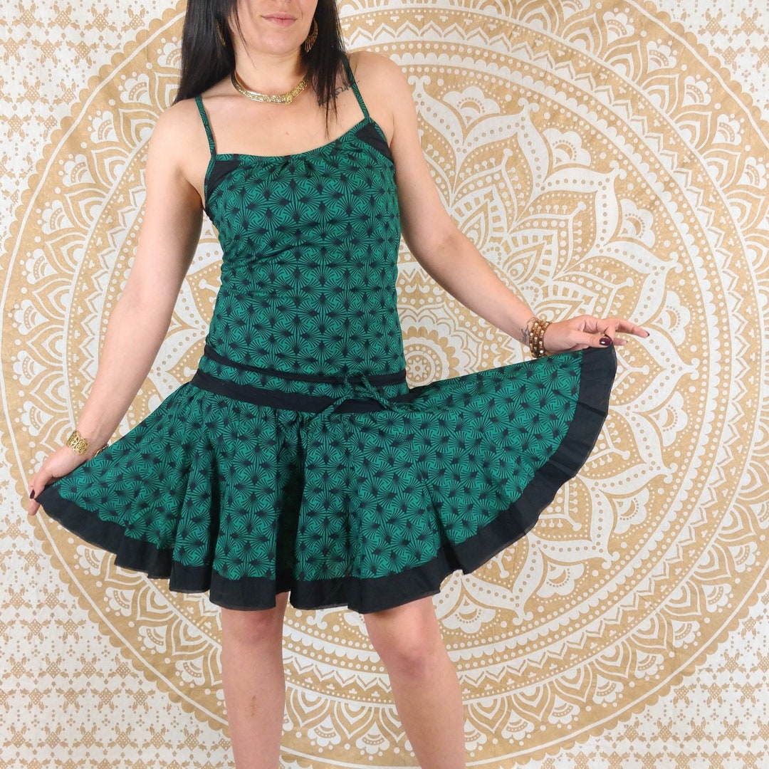 Naliya Short Cotton Dress. Green Geometric Print. - Etsy