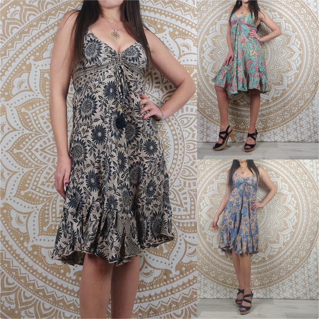 Sunari Short Dress in Indian Silk. Fit and Flare Boho Summer Dress ...