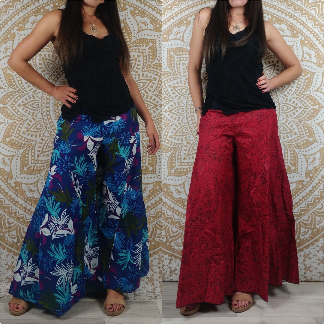 Jebra Women's Cotton Pants. Loose, Flared Cut, Bell Bottom. Red and ...