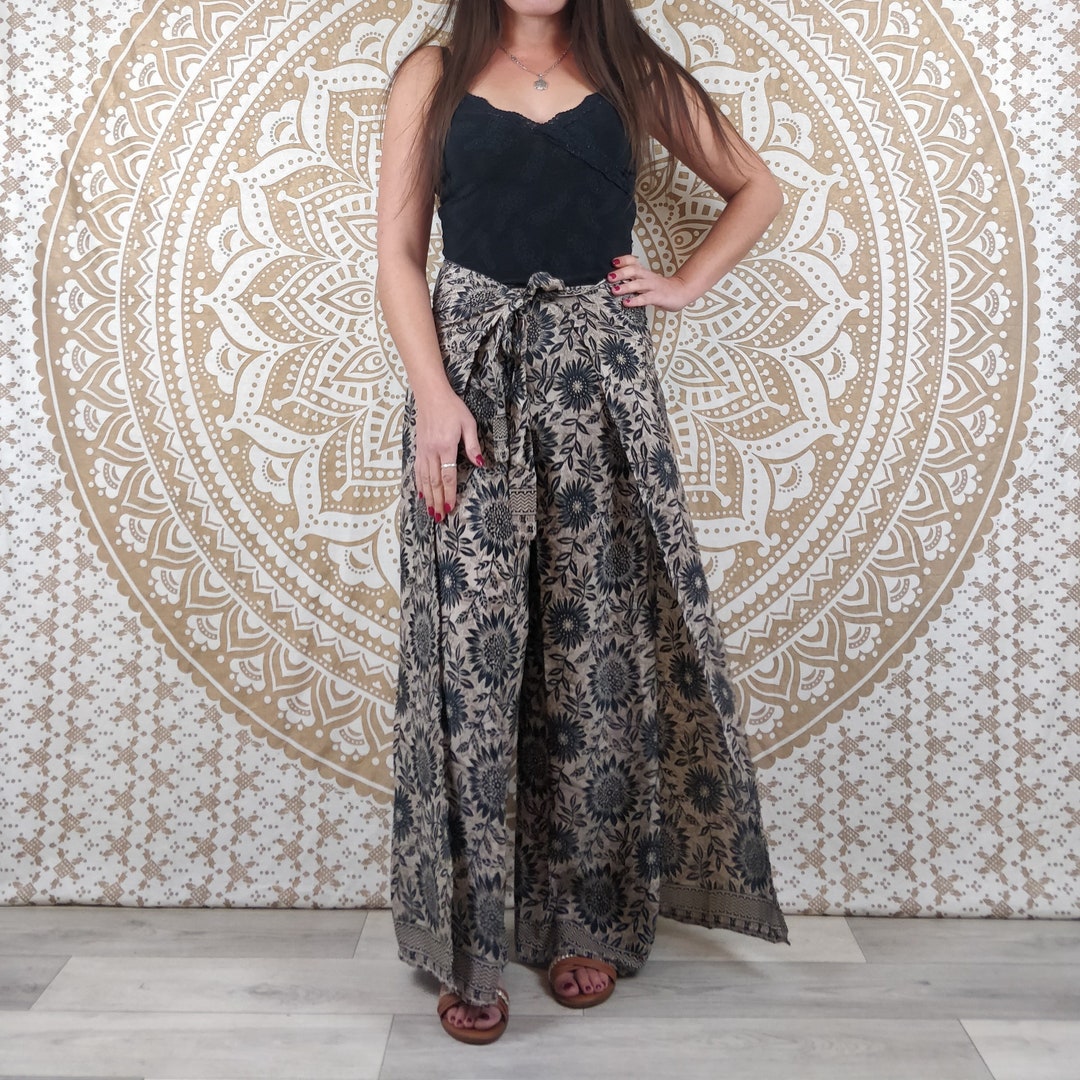 Moyana Damen-Thaihose aus indischer Seide. Boho Wickelhose. Schwarzer ...