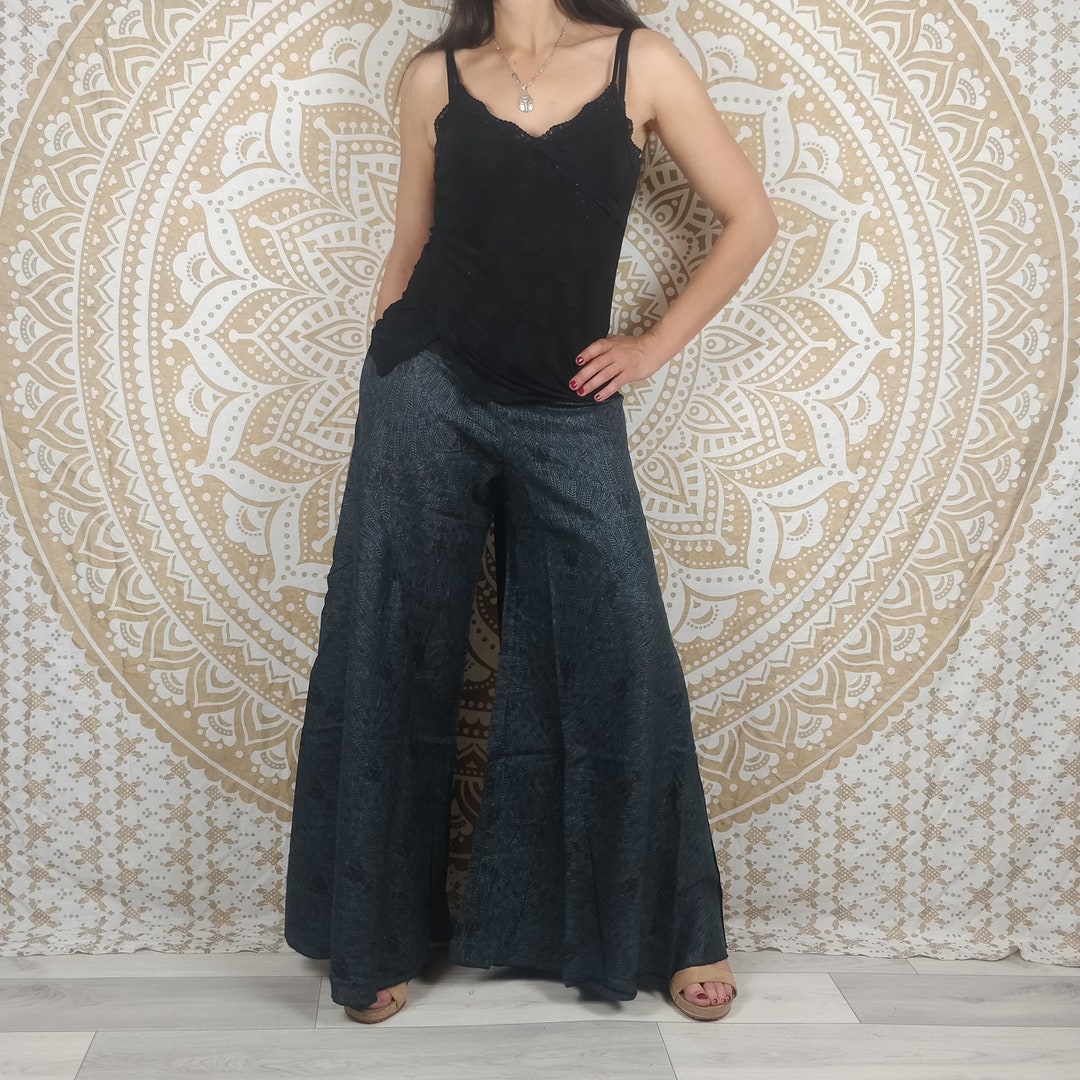 Jebra Cotton Pants. Loose, Flared Cut, Bell Bottom. Dark Gray Feather ...