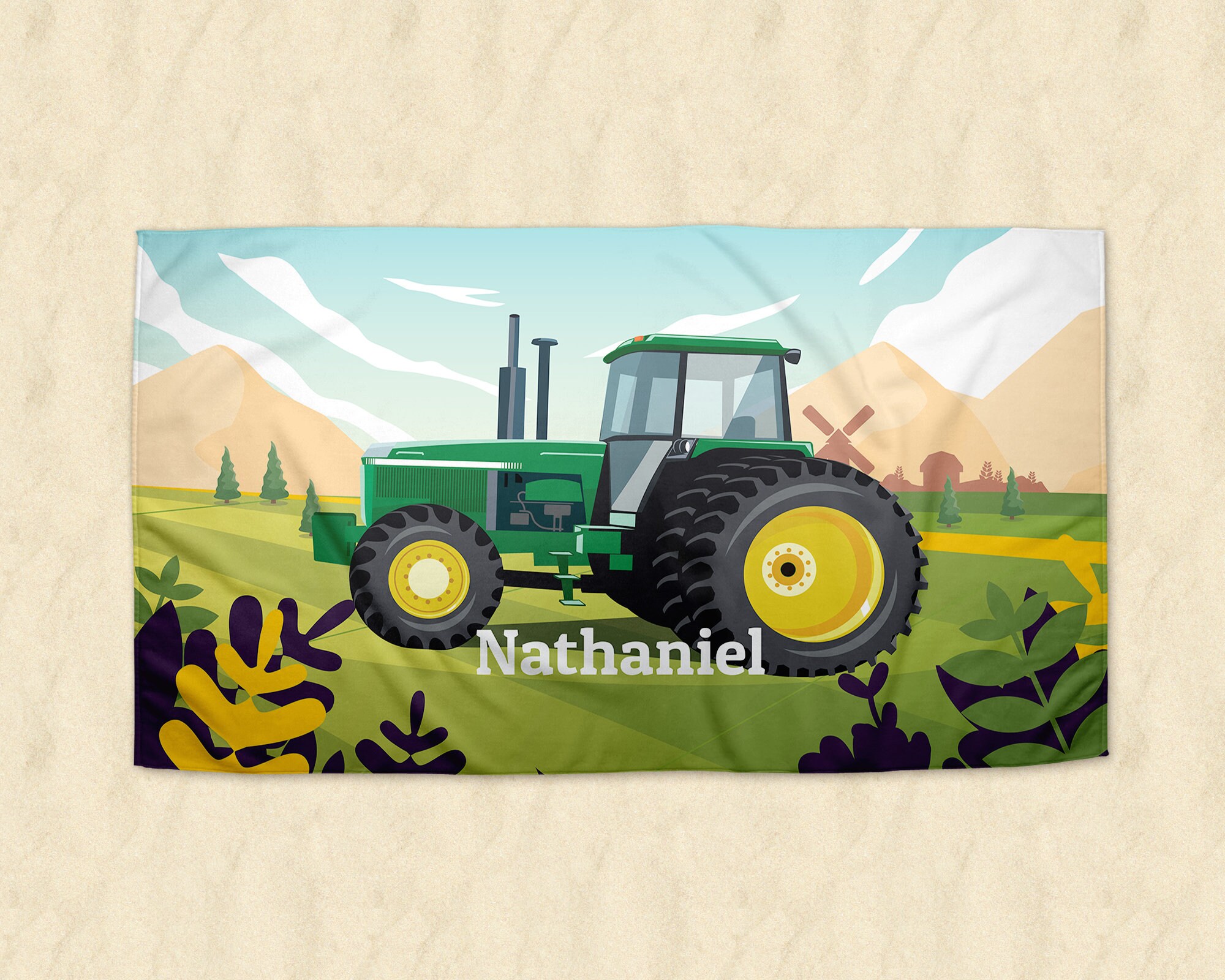 Tractor Beach Towel, Personalized Beach Towel for Kids, 35x60 Custom ...