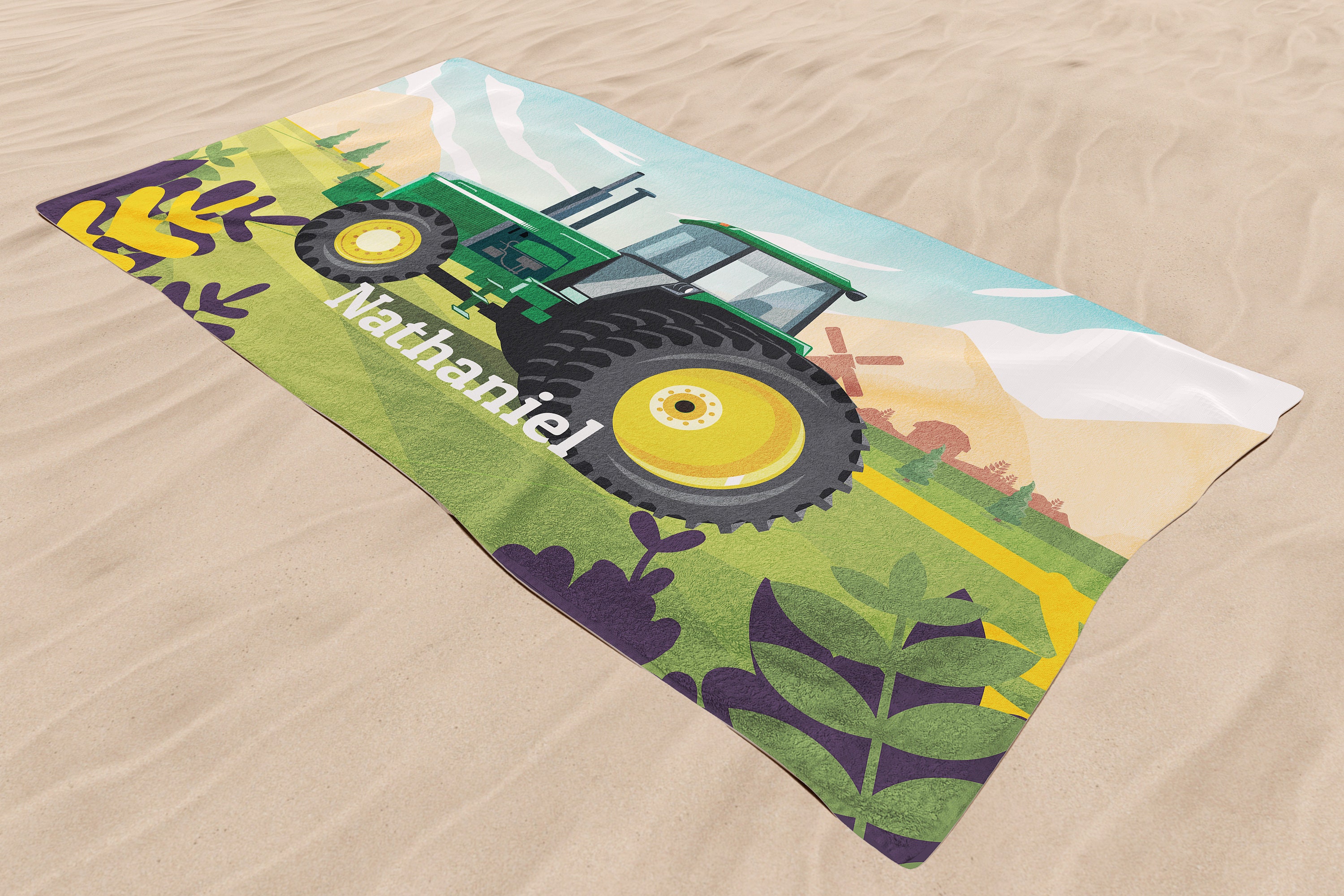Tractor Beach Towel, Personalized Beach Towel for Kids, 35x60 Custom ...