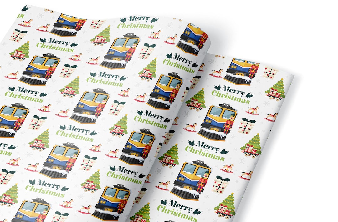Christmas Train Wrapping Paper Sheets, Cute Baby Boy Wrapping Paper ...