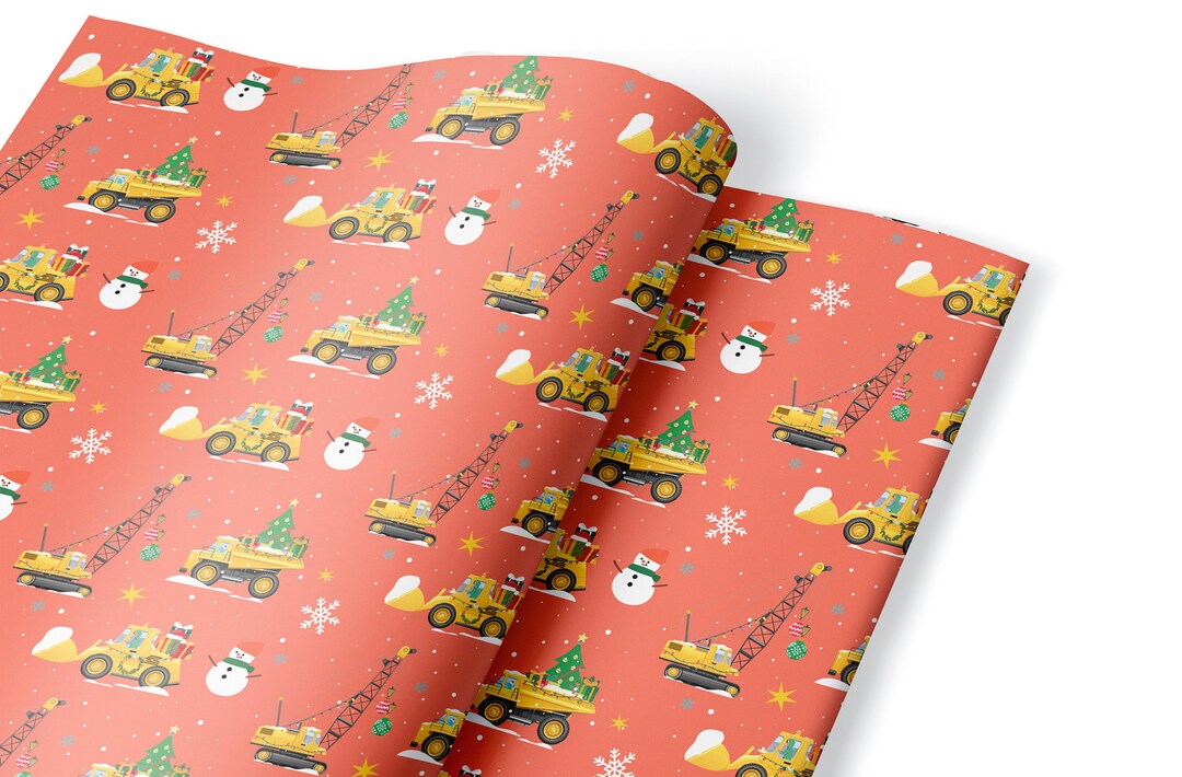 Construction Excavator Truck Christmas Wrapping Paper Sheet, Cute Baby ...