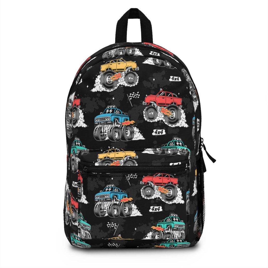 Monster Truck Backpack for Boys, Personalize Name Back Pack for Boy Custom Large Bookbag School ...