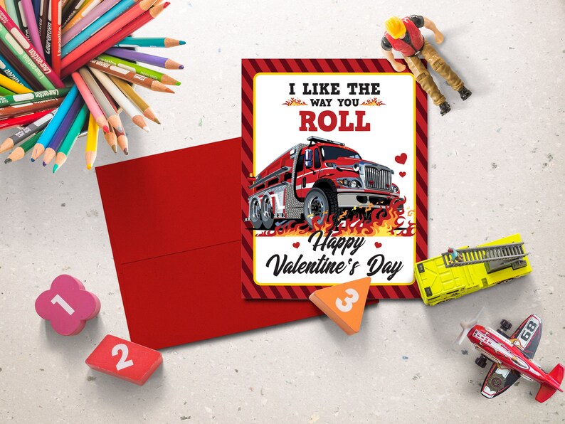 Valentines Cards for Kids, 25 Cards for School, Fire Truck Valentine's ...