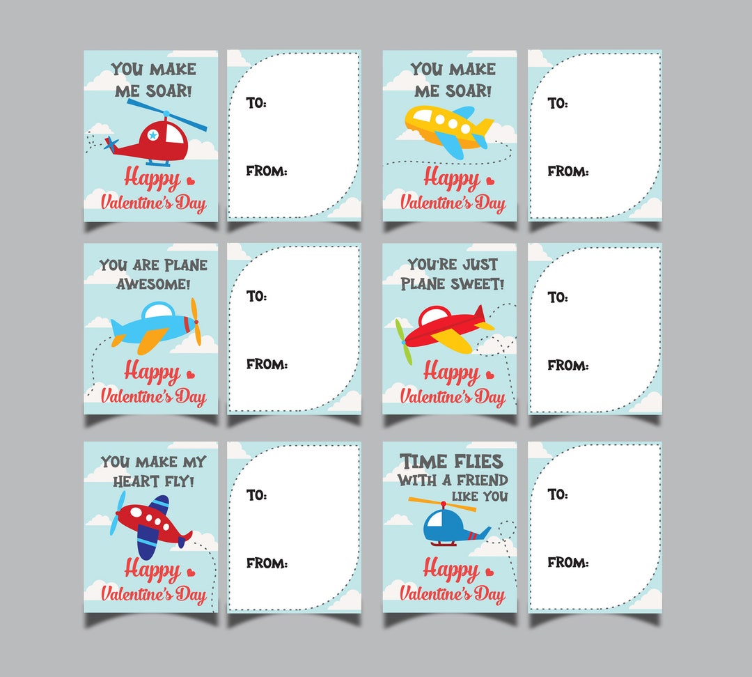 Valentines Cards for Kids, 25 Cards for School, Airplane Valentine's ...