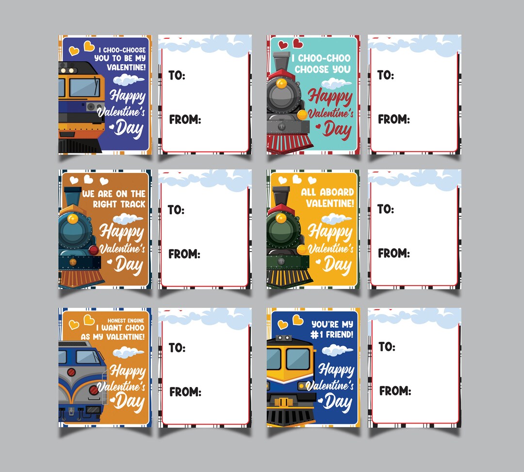 Valentines Cards for Kids, 25 Cards for School, Train Locomotive ...