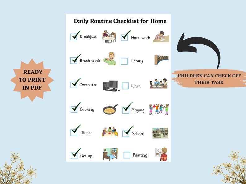 Editable Daily Kids Routine Cards, Daily Routine Checklist for Home ...
