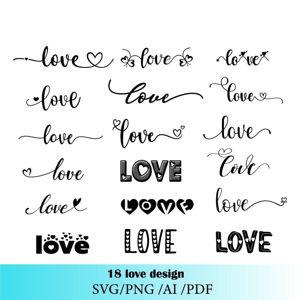 Love Svg / Love Word Calligraphy Svg / Love Svg Bundle Love Script With ...