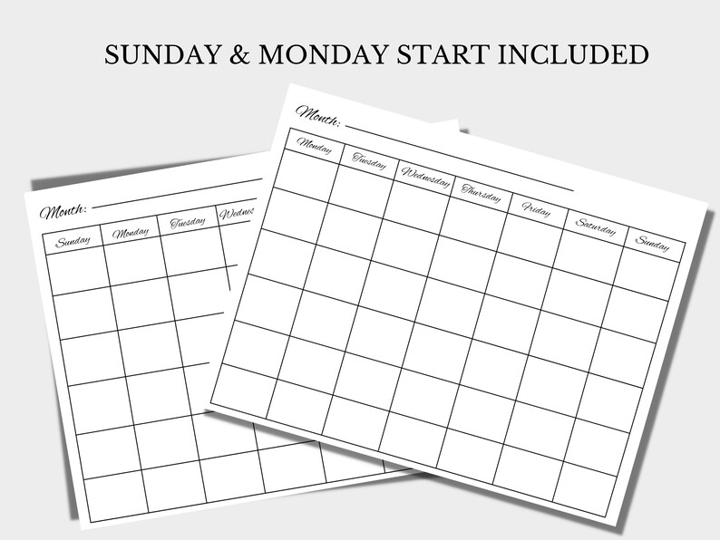 Blank Calendar Page Monthly Blank Calendar Blank Calendar - Etsy