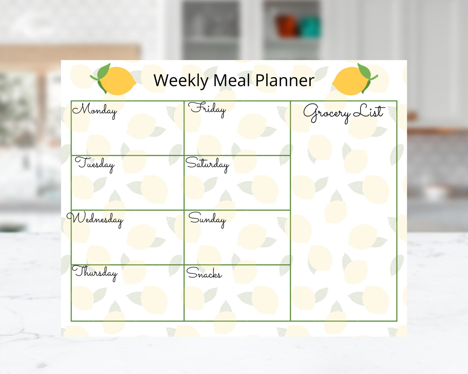 Lemons Meal Planner and Grocery List, Weekly Meal Planner, Printable ...