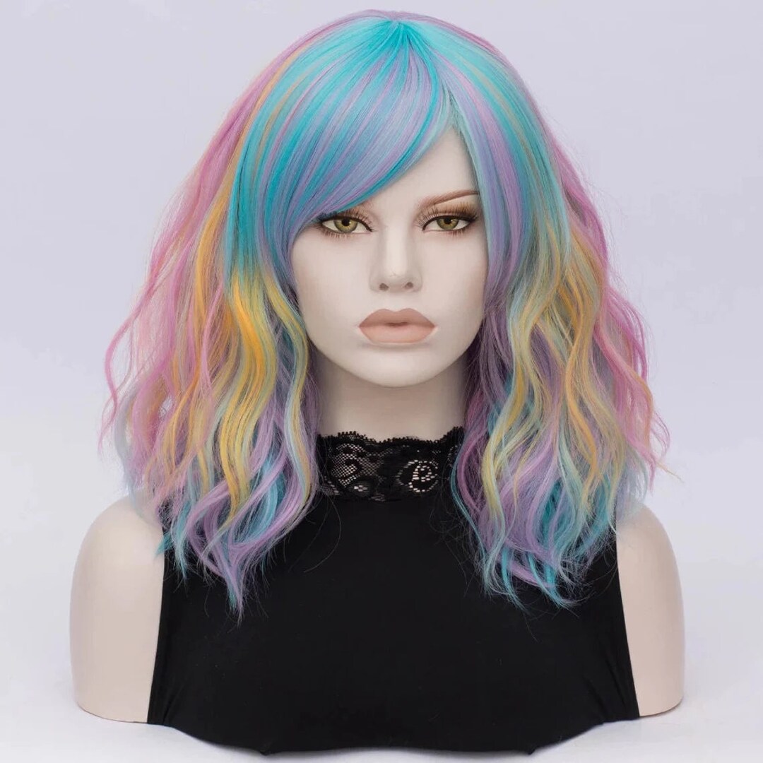 Short Rainbow Wigs for Women Curly Hair Cosplay Synthetic Wig - Etsy