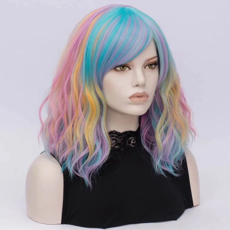 Short Rainbow Wigs for Women Curly Hair Cosplay Synthetic Wig - Etsy