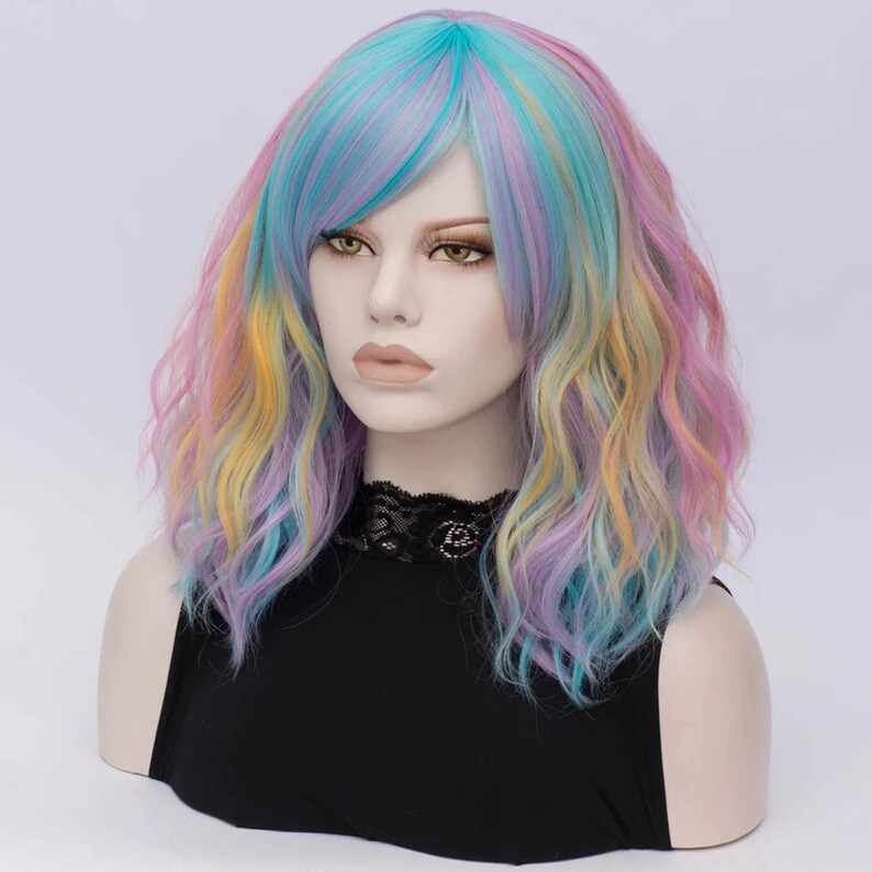 Short Rainbow Wigs for Women Curly Hair Cosplay Synthetic Wig - Etsy