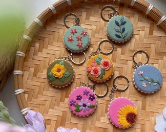 Custom Hand Embroidered Keychain, Flower Embroidered Keychain ...