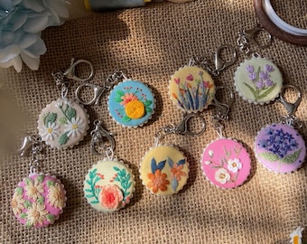 Custom Hand Embroidered Keychain, Flower Embroidered Keychain ...