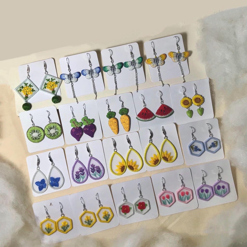 Embroidered Earrings - Etsy