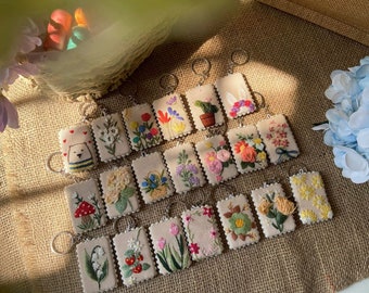 Custom Hand Embroidered Keychain, Flower Embroidered Keychain ...