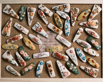 Flower Linen Hair Clips, Handmade Floral Embroidered Hair Clips, Cute ...