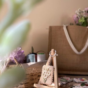 Custom Hand Embroidered Keychain, Flower Embroidered Keychain ...