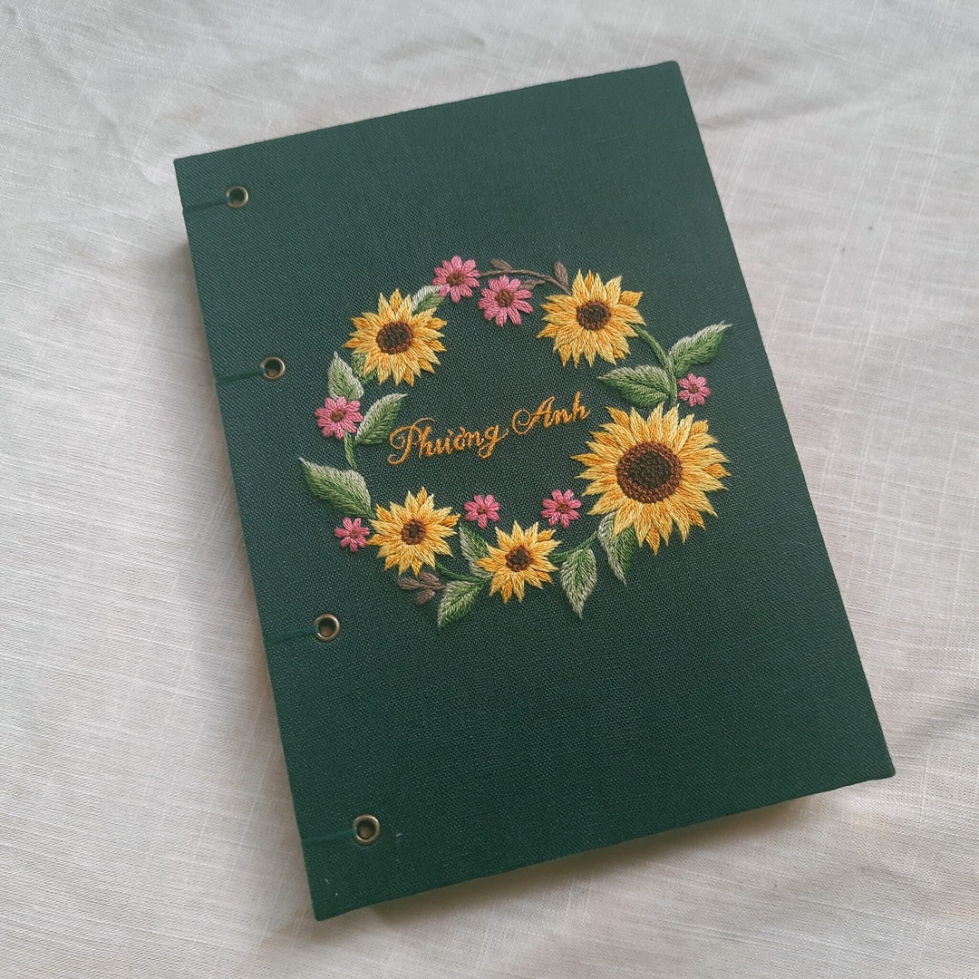 Personalized A5 Embroidered Notebook, Handmade Fabric Hardcover - Etsy