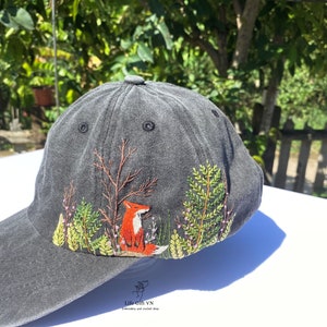 Fox Embroidered Baseball Cap, Custom Hand Embroidered Hat, Personalized ...