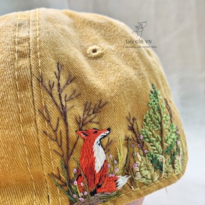 Fox Embroidered Baseball Cap, Custom Hand Embroidered Hat, Personalized ...