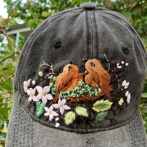 Embroidered Baseball Cap, Floral Bird Design, Custom Hat - Etsy