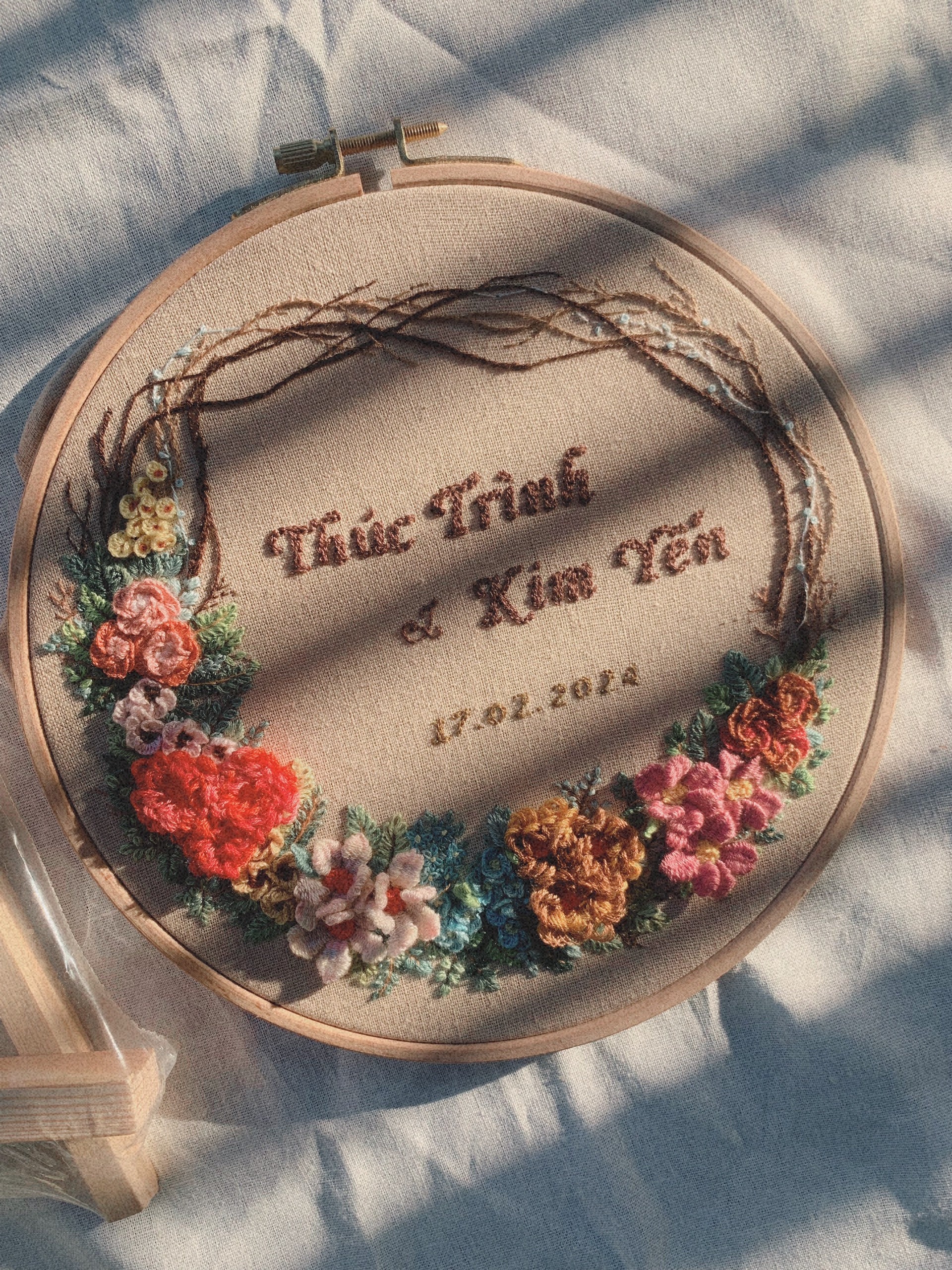 Personalized Embroidery for the Bride and Groom, Custom Couple Name ...