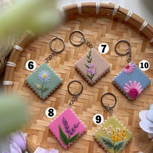 Custom Hand Embroidered Keychain, Flower Embroidered Keychain ...