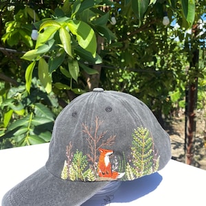 Fox Embroidered Baseball Cap, Custom Hand Embroidered Hat, Personalized ...