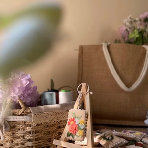 Custom Hand Embroidered Keychain, Flower Embroidered Keychain ...