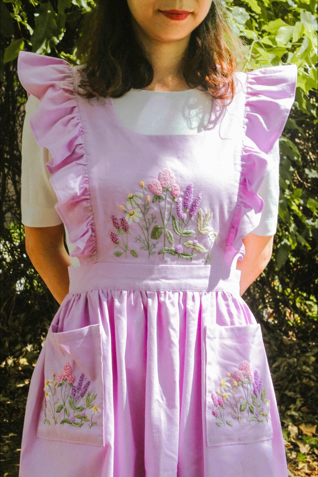 Hand Embroidered Linen Apron, Floral Garden, Custom Size - Etsy