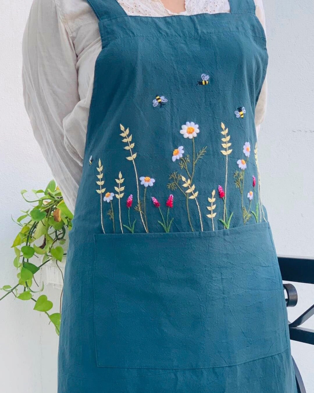 Personalized Hand Embroidered Apron Women, Wildflowers Apron, Linen ...