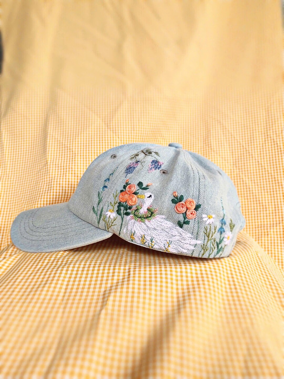 Hand-embroidered Duck Baseball Cap With Flowers, Summer Cap, Custom ...