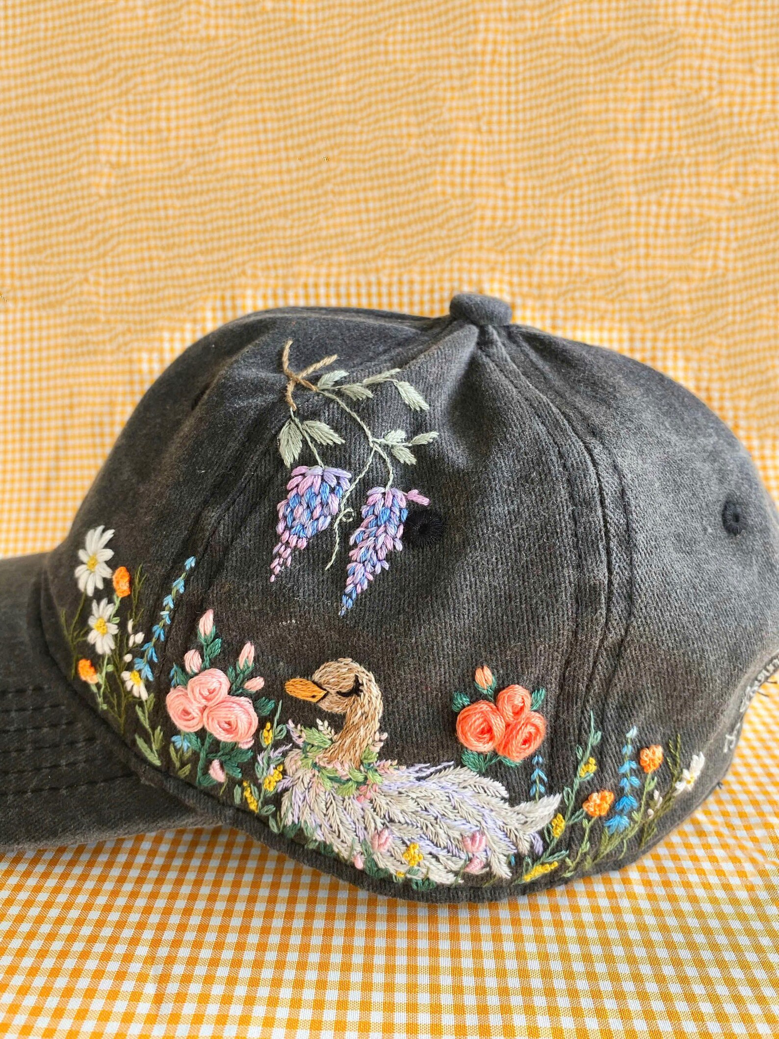 Hand-embroidered Duck Baseball Cap With Flowers, Summer Cap, Custom ...