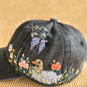 Hand-embroidered Duck Baseball Cap With Flowers, Summer Cap, Custom ...