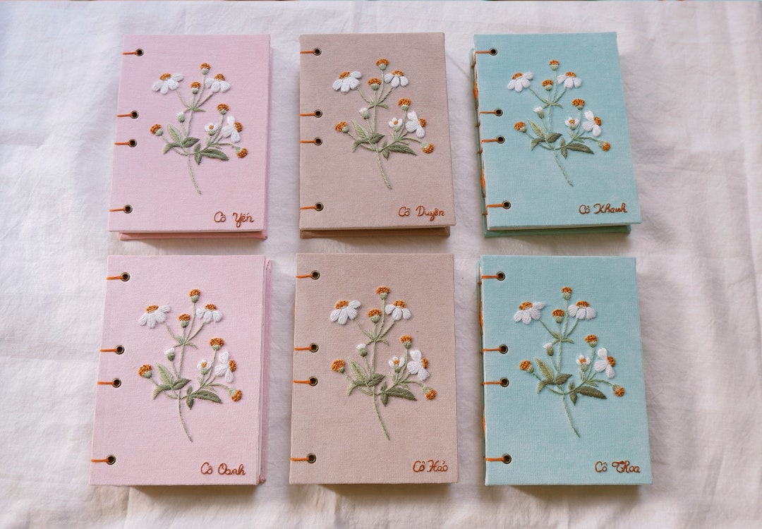 Personalized Hand Embroidered Notebook A5, Fabric Hardcover Notebook ...