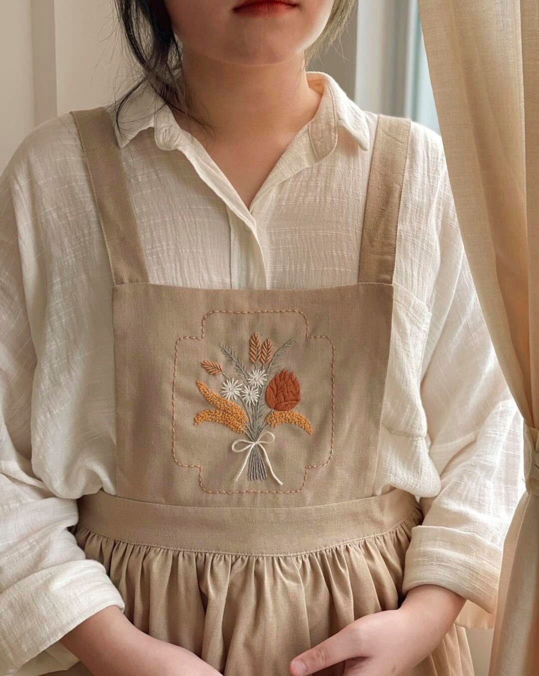 Personalized Hand Embroidered Apron Women, Floral Garden Embroidered ...