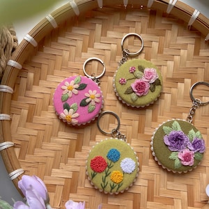 Custom Hand Embroidered Keychain, Flower Embroidered Keychain ...